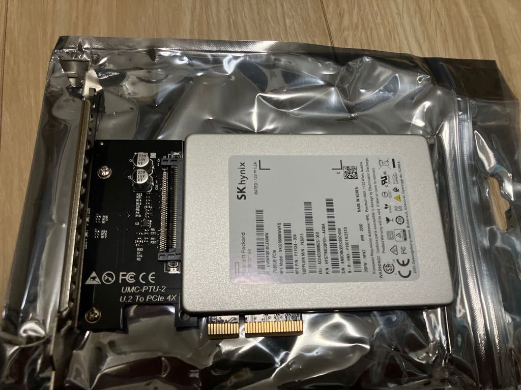 【目立った傷や汚れなし】SK hynix 7.68TB NVMe SSD U.2 Gen3x4 PE6011 エンタープライズ向け PCI Expressスロットアダプタ付き PCIe ...