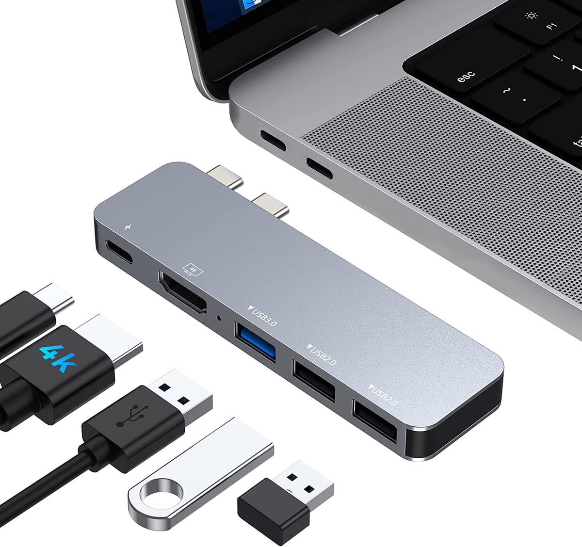 【未使用】【未検品】GIISSMO MacBook ハブ 5in2 BB049 Macbook Air ハブ Macbook Pro ハブ USB Type C ハブ Macbook USB ...