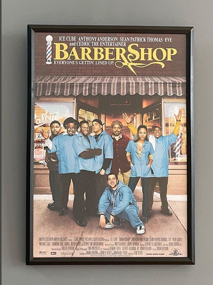 【未使用】【額付き】A4アートポスター BARBER SHOP バーバー ICE CUBE アイスキューブ movie poster ムービー ...