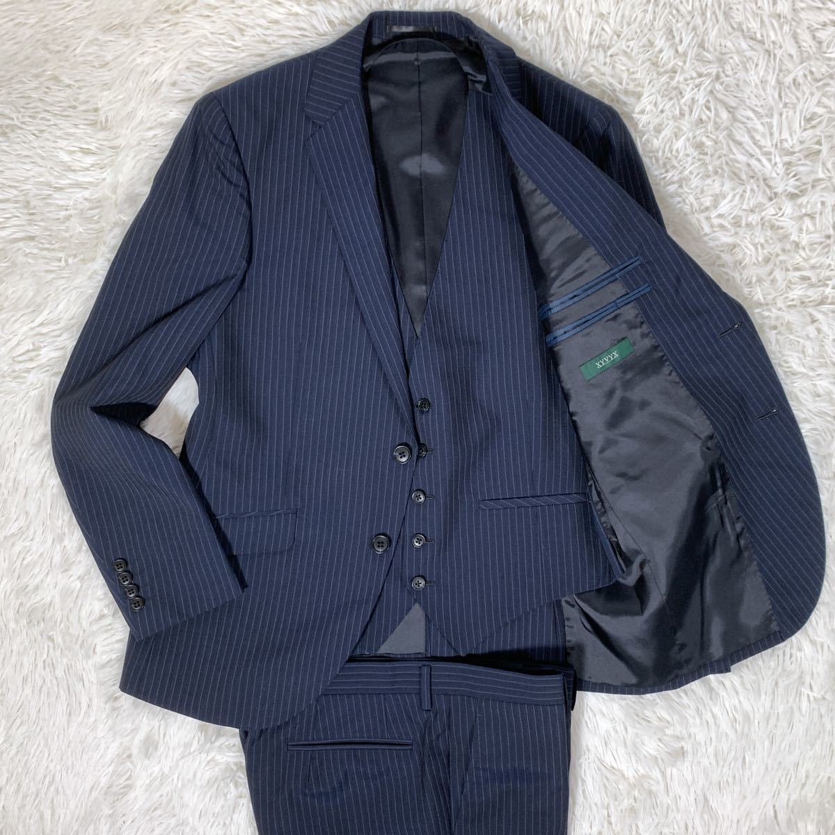 【未使用に近い】【美品】XYVYX ザイビクス 3ピース スリーピース スーツ セットアップ 背抜き ストライプ ネイビー 96AB5 メンズの落札情報詳細 - ヤフオク落札価格検索 オークフリー