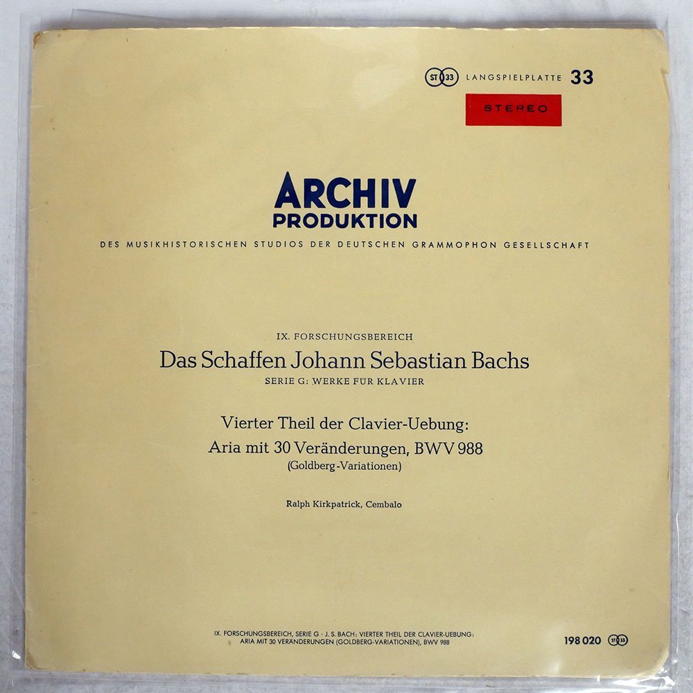 【傷や汚れあり】独 KIRKPATRICK/BACH CLAVIER-UEBUNG PART/ARCHIV PRODUKTION ...
