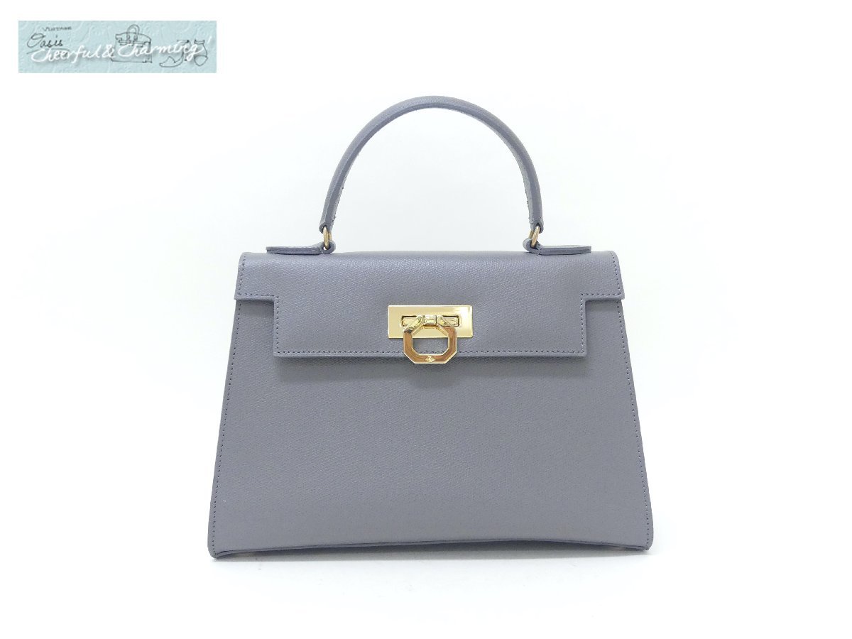 【目立った傷や汚れなし】CARBOTTI カルボッティ ハンドバッグ 2WAYショルダーバッグ グレー ゴールド金具 牛革 本革 ELANE ...