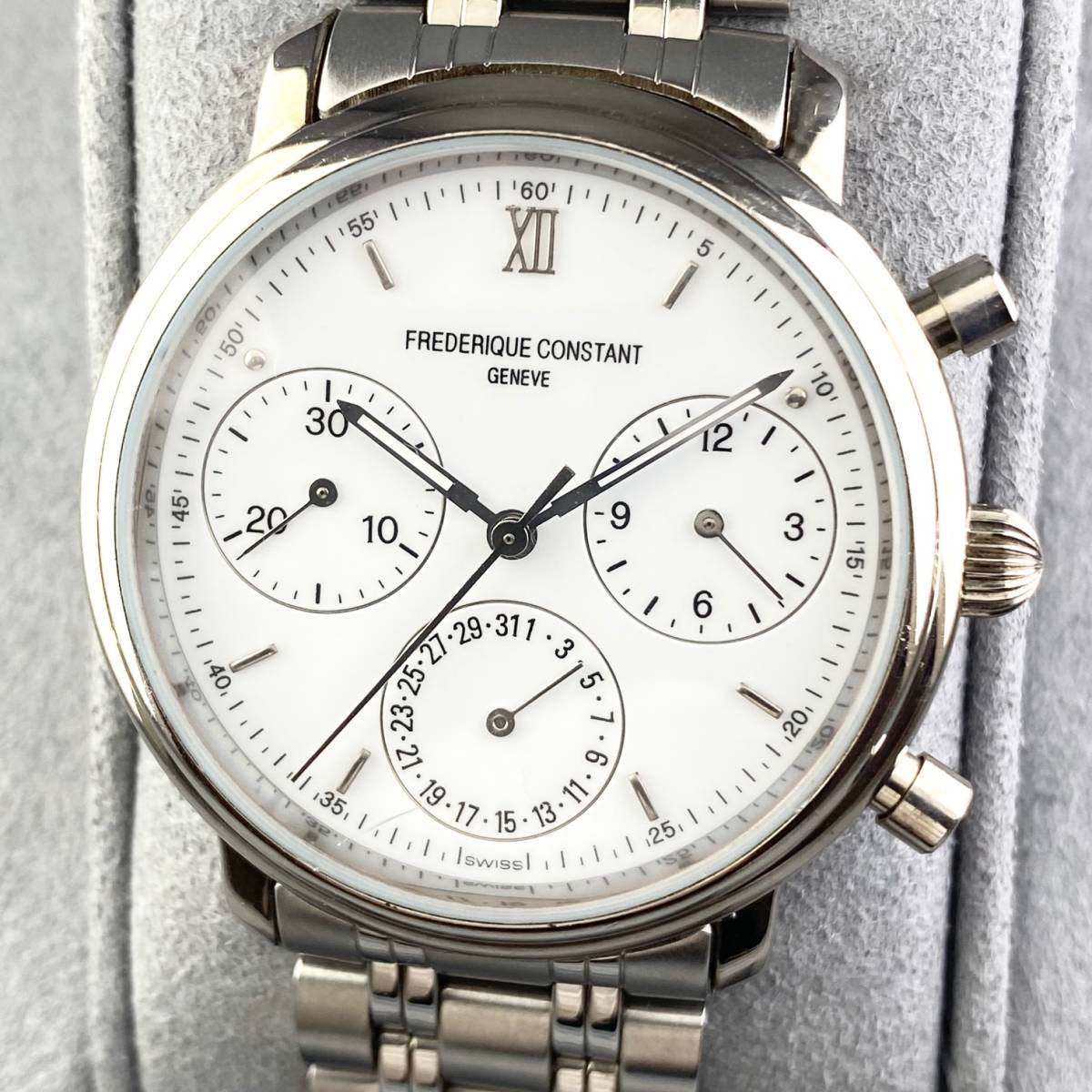 【目立った傷や汚れなし】【1円〜】FREDERIQUE CONSTANT フレデリック コンスタント 腕時計 メンズ クロノグラフ ホワイト文字盤 ラウンドフェイス 可動品の落札情報詳細 ...
