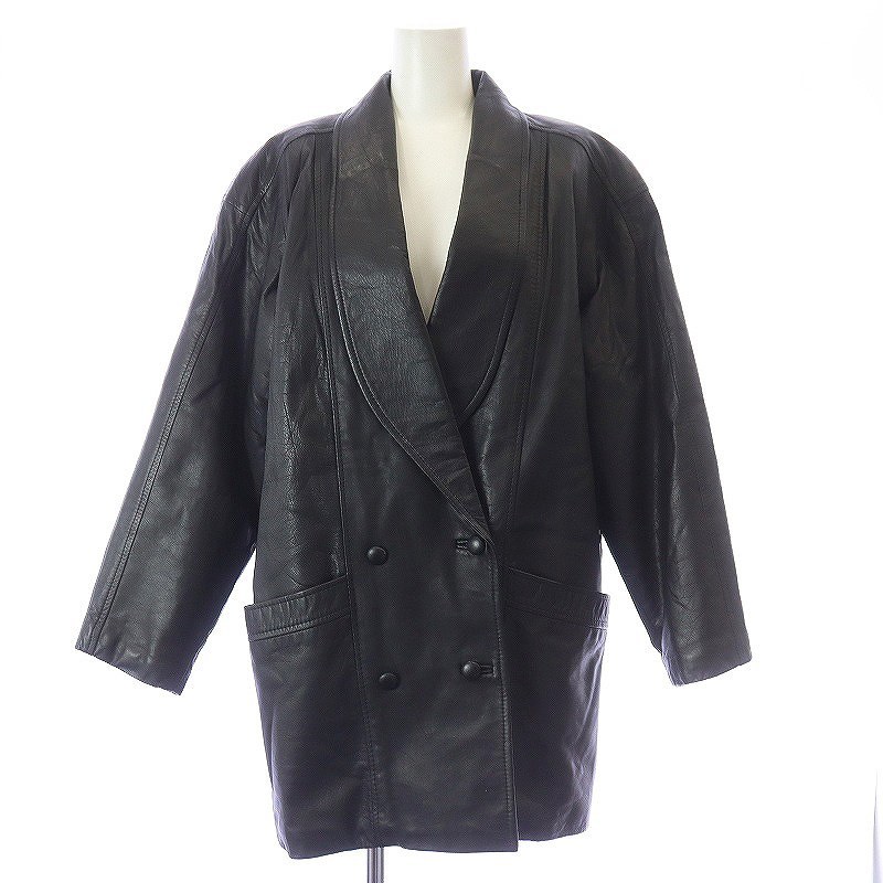 【やや傷や汚れあり】エヒテス レーダァ ECHTES LEDER レザージャケット ダブル ショールカラー 肩パッド 本革 F 黒 ブラック ...