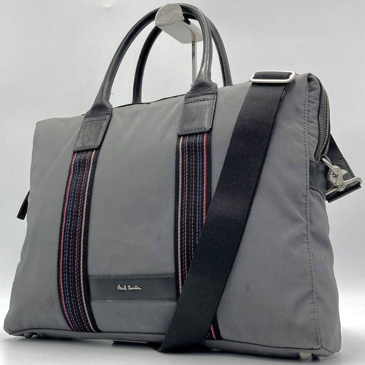 【目立った傷や汚れなし】1円~ 極美品 Paul Smith ポールスミス 2way メンズ ビジネス トートバッグ ブリーフケース マルチストライプ レザー A4/PC可 斜め掛け 通勤の ...