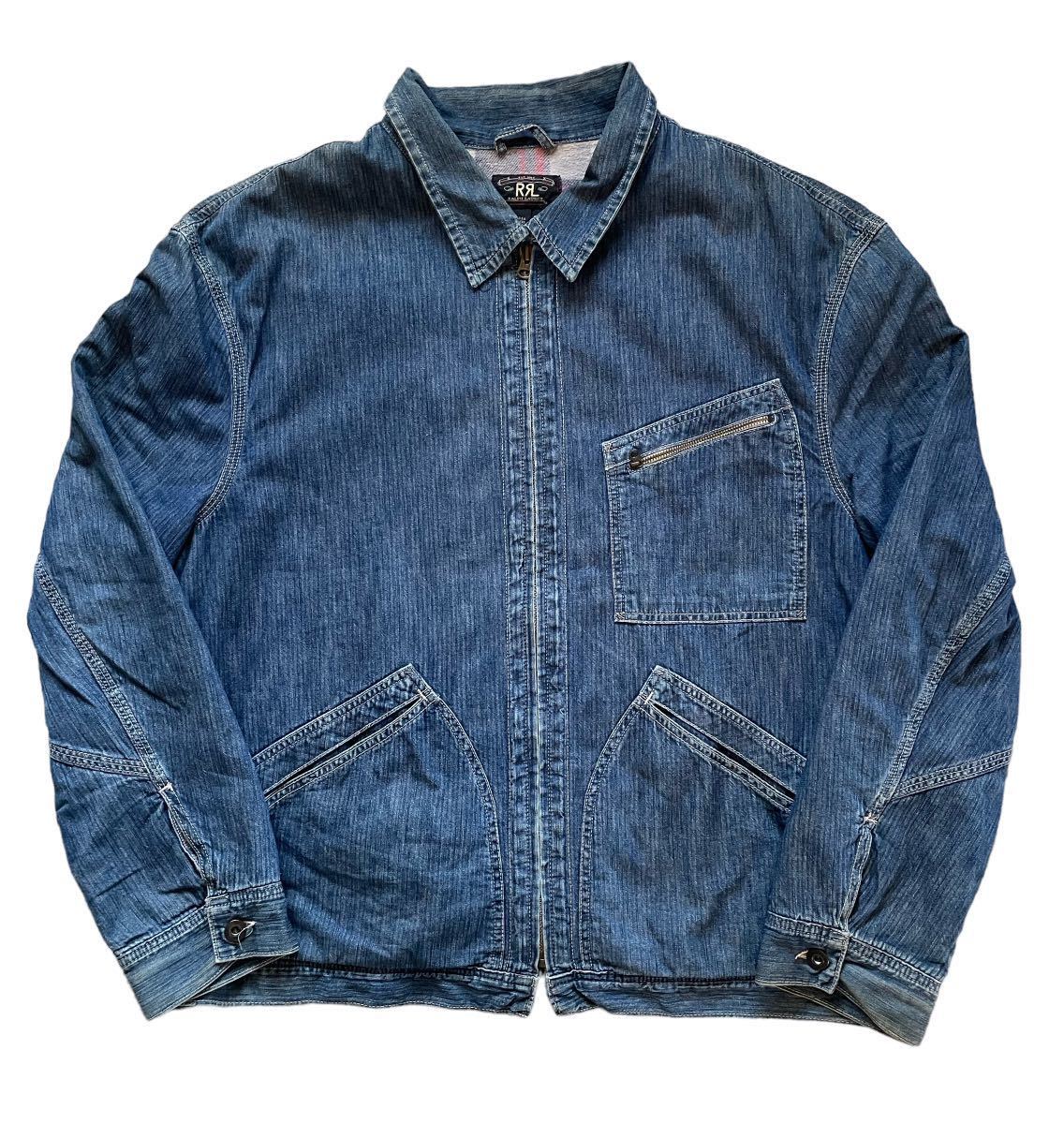 【やや傷や汚れあり】RRL Dobule RL Herringbone Denim Work Jacket XL USA 90s 三つ星 ダブルアールエル ヘンリボーン デニムワークジャケット ...