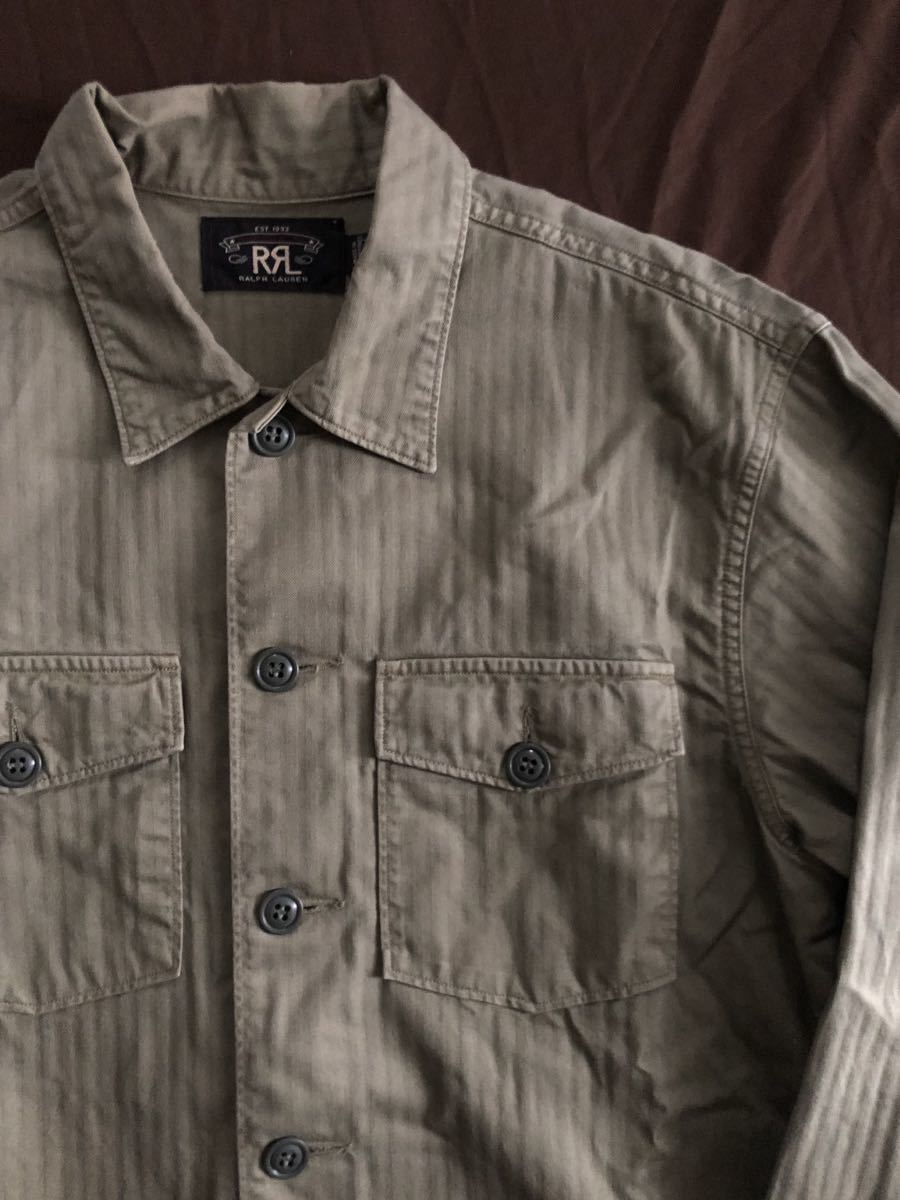 【未使用に近い】【名作】極美品 RRL HBT MILITARY SHIRT ダブルアールエル カーキ ヘリンボーン ミリタリー シャツ ジャケット ラルフローレン Mの落札情報詳細 ...