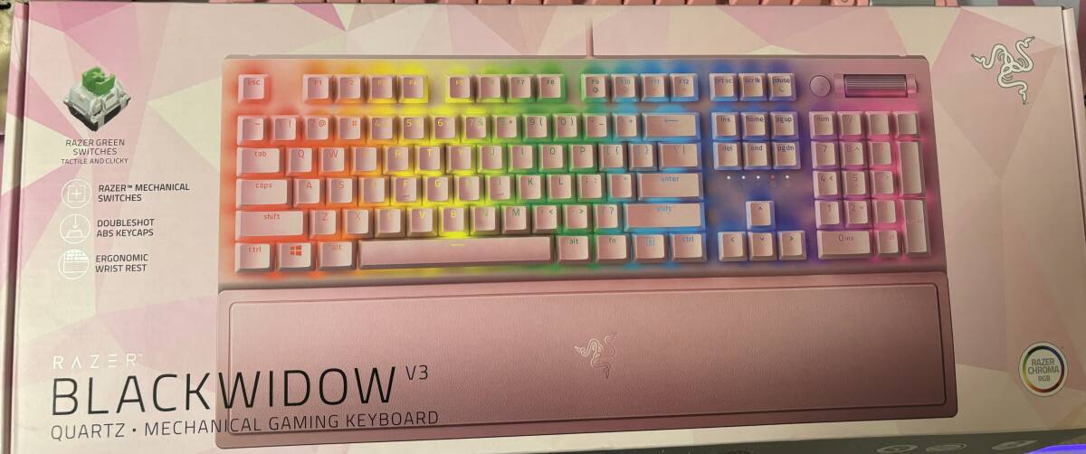 【目立った傷や汚れなし】キーボードRazer Blackwidow V3 Quartz Pink Green Switch ゲーミング ...