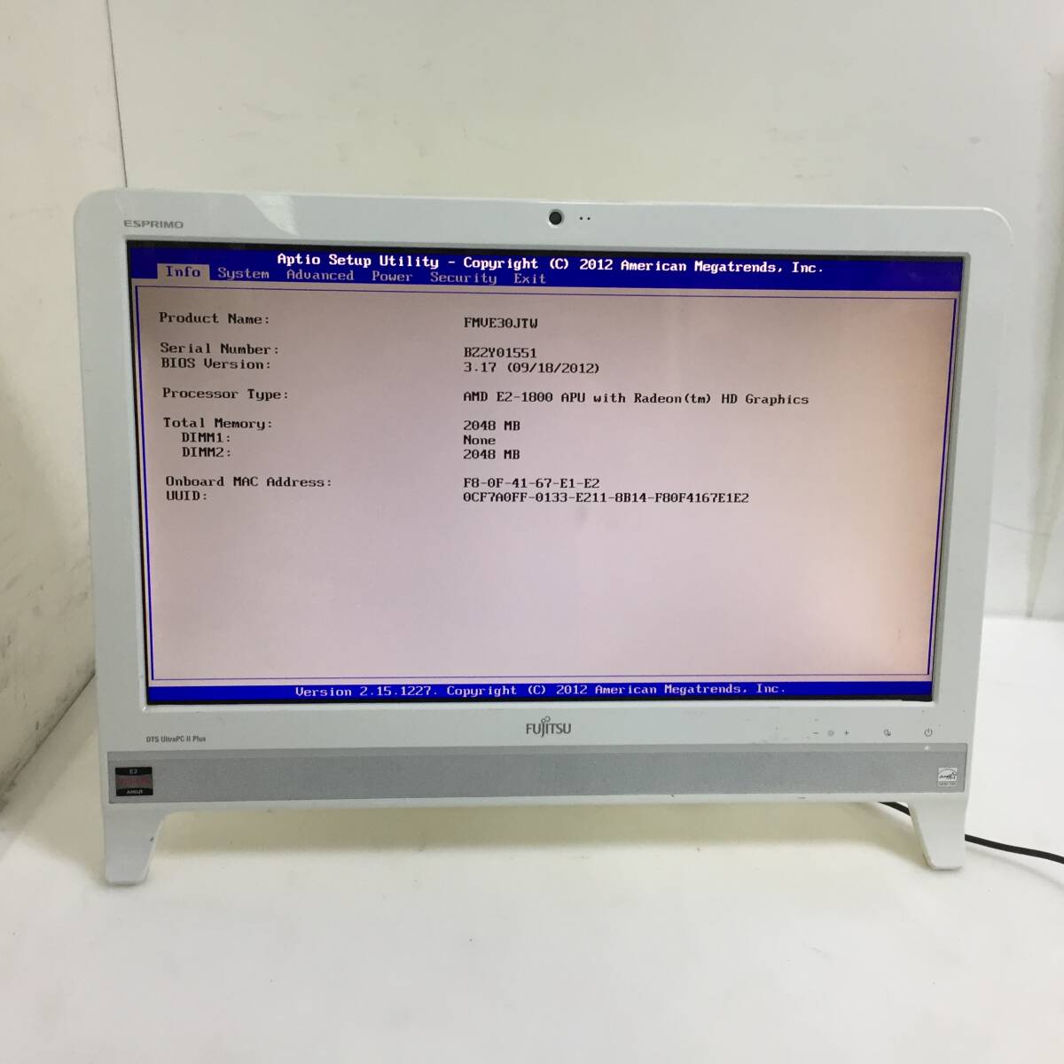 【傷や汚れあり】即決★FUJITSU ESPRIMO EH30/JT FMVE30JTW モニター一体型PC AMD E2 1800 1 ...