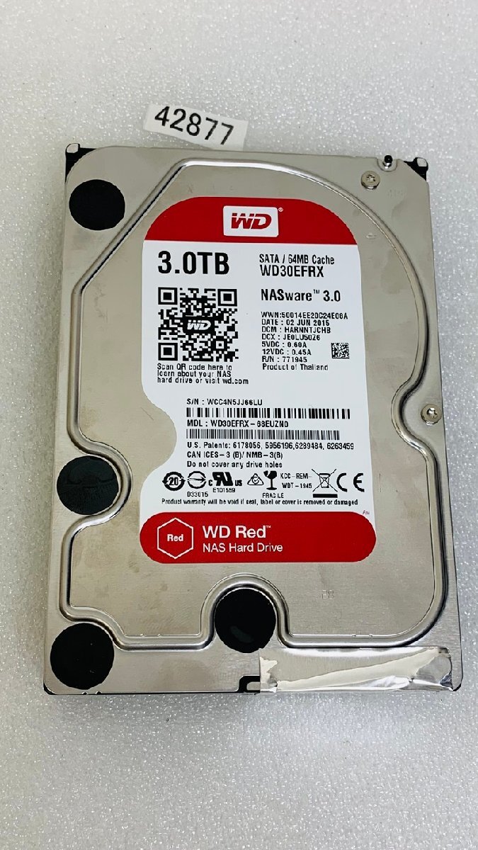 【やや傷や汚れあり】3TB SATA 3.5 インチ HDD WESTERN DIGITAL WD30EFRX 3000GB 3.5インチ ハードディスク 5400回転 中古 使用時間 ...