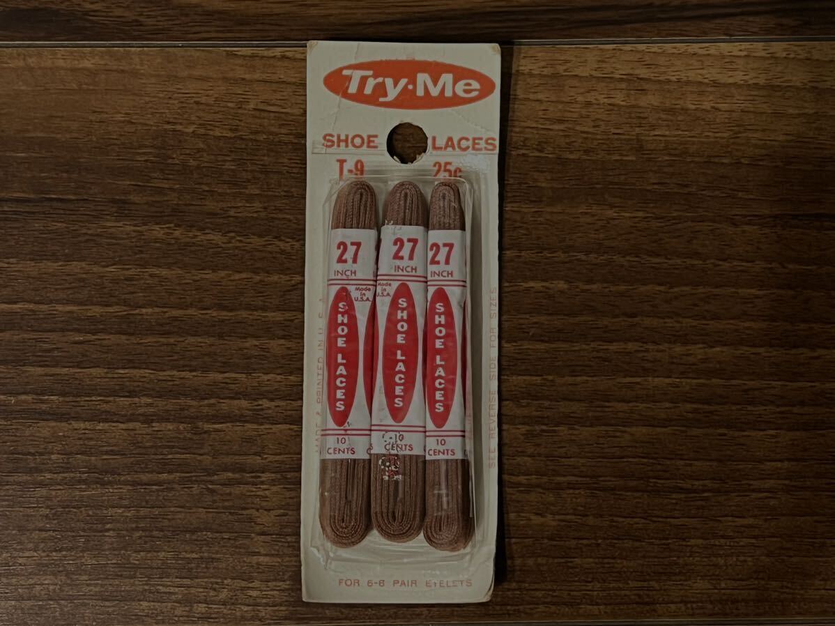 【未使用】80s Try・Me シューレース ブラウン 27インチ 3ペア ① USA製 デッドストック 靴紐 検アメリカ製コンバース ...