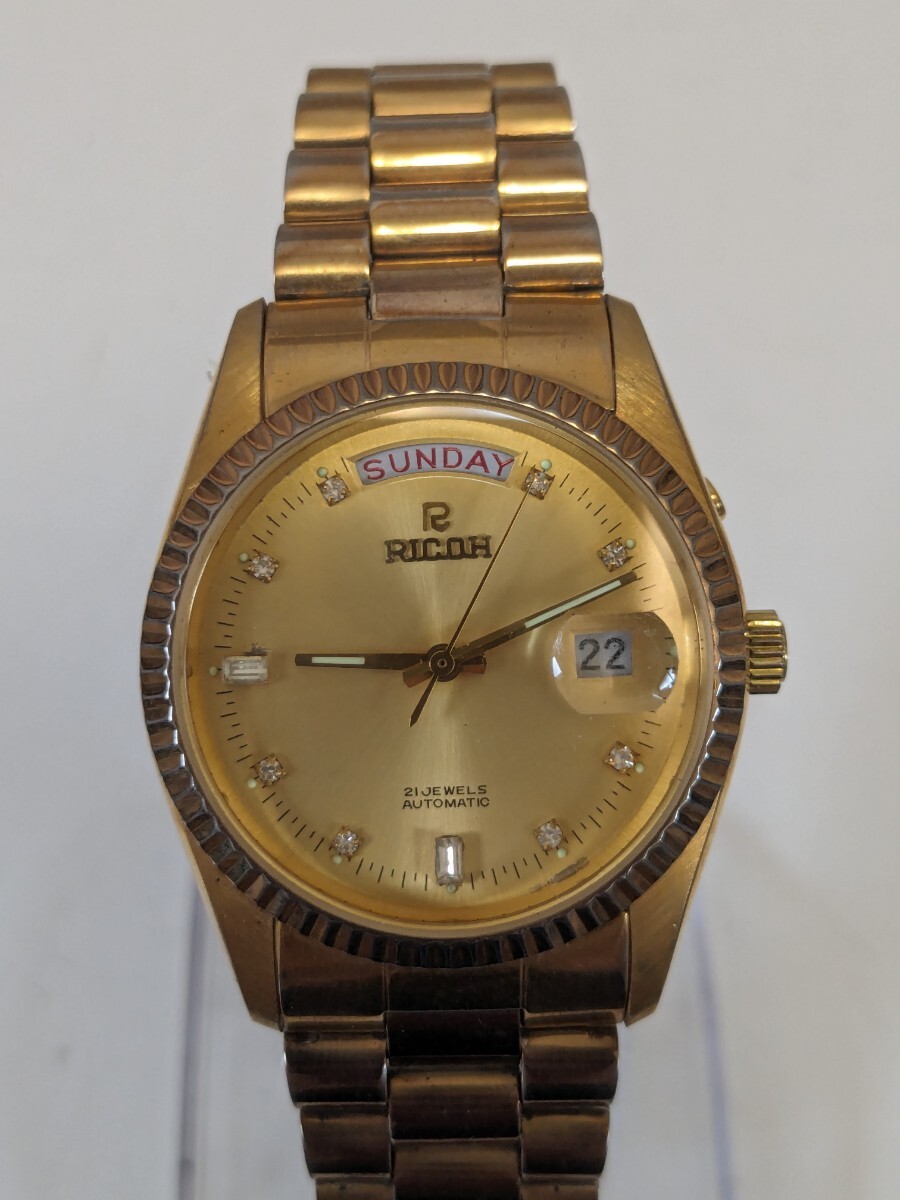 【やや傷や汚れあり】【M269】【稼働品・美品】 RICOH リコー 06166M 自動巻 純正ベルト メンズ 腕時計 ゴールドカラーの落札 ...