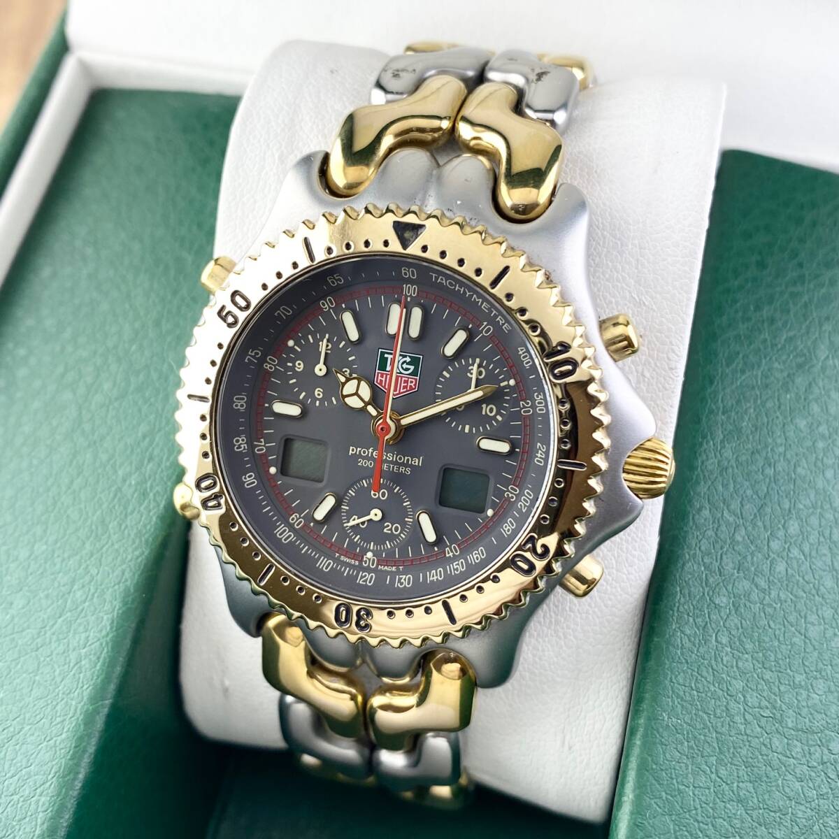 【目立った傷や汚れなし】【1円〜】TAG HEUER タグ ホイヤー 腕時計 メンズ S25.206M アナデジ グレー系文字盤 ゴールド ...