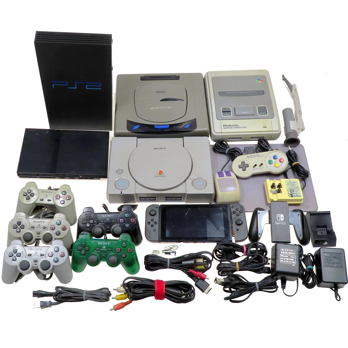 【全体的に状態が悪い】( 大量 ) 本体6台+α セット Switch PS1 PS2 SS SFC スイッチ コントローラー等 ジャンク ...