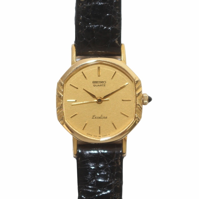 【目立った傷や汚れなし】セイコー SEIKO EXCELINE エクセリーヌ 腕時計 ウォッチ クォーツ 3針 14K ST.STEEL BACK 他社バンド 1221-5190 /IR ...