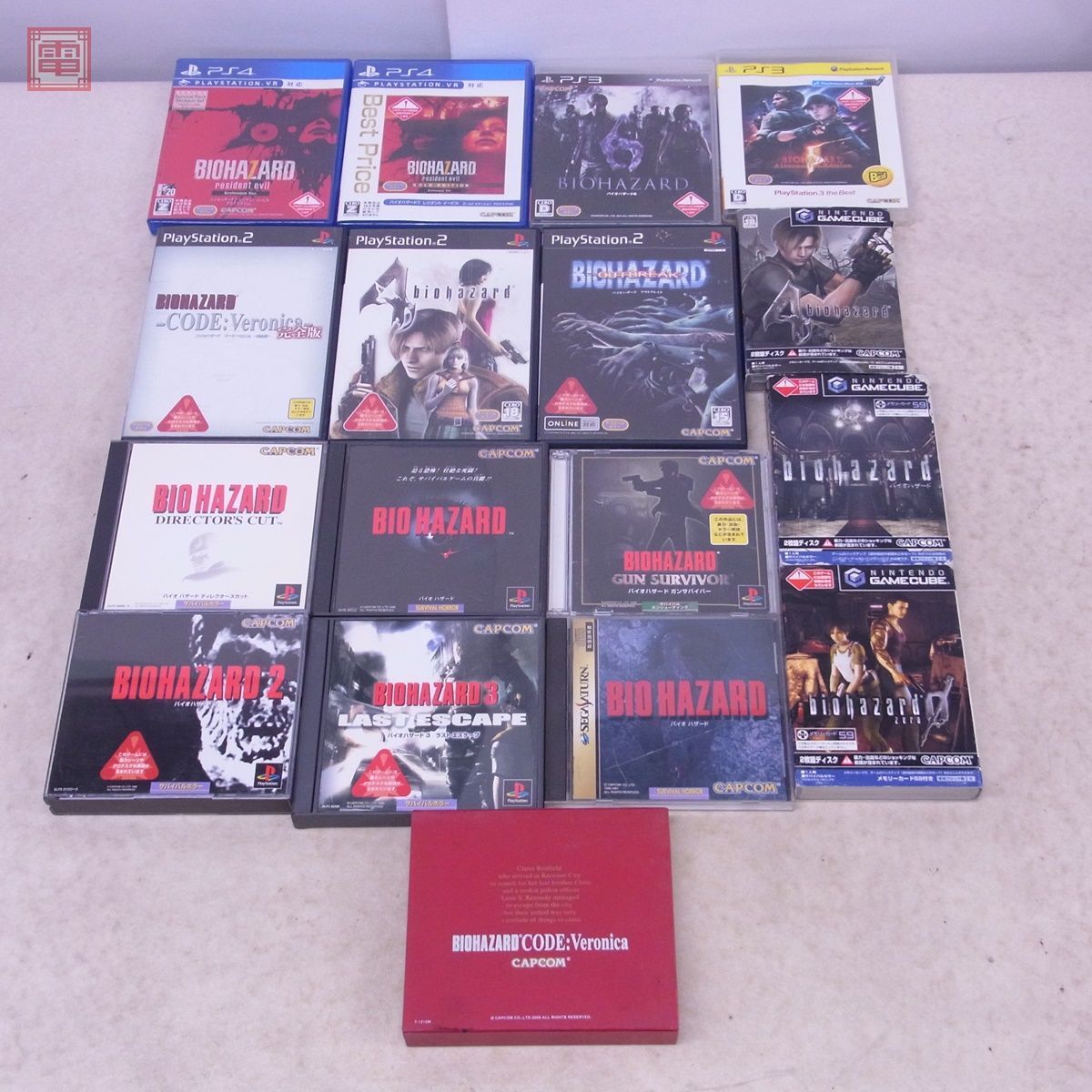 【全体的に状態が悪い】PS/PS2/PS3/PS4/SS/DC/GC バイオハザード/0/2/3/4/5/6/7/アウトブレイク/コードベロニカ/ディレクターズカット 等 計 17本set 箱 ...