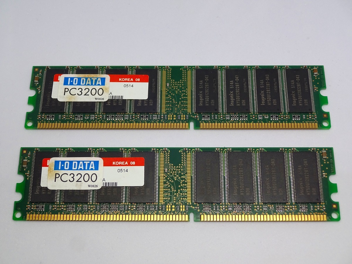 【やや傷や汚れあり】IODATA DDR-SDRAM PC3200 DDR400 CL3 1GB 2枚 合計2GB 中古動作品の落札情報詳細 ...
