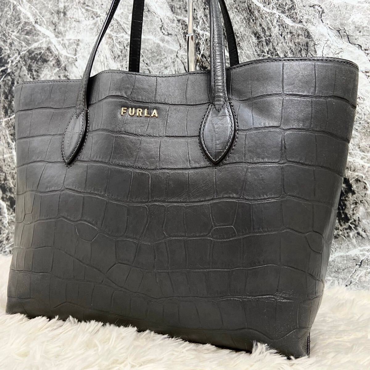 【目立った傷や汚れなし】1円〜【極美品 A4収納】フルラ FURLA トートバッグ 本革 クロコ 型押し 裏地 スエード ロゴ金具 メンズ ビジネス 肩掛け グレー 灰 大容量の落札情報詳細 ...