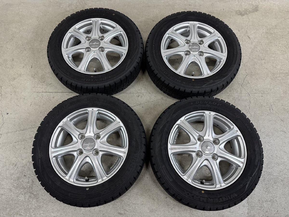 【傷や汚れあり】バリ溝 '22年製 13インチ 4.00B +42 PCD100 4H DUNLOP WINTERMAXX WM02 155/65R13 4本 4J ライフ ムーブ ワゴンR ...