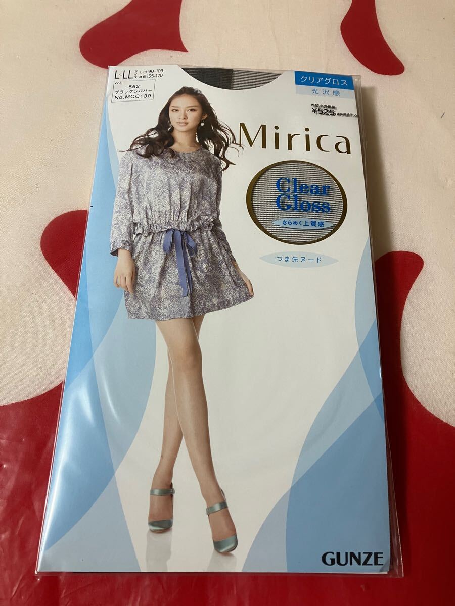 【未使用】gunze mirica clear closs L-LL ブラックシルバー パンティストッキング グンゼ ミリカ クリアグロス panty stocking 光沢 パンスト 黒の ...