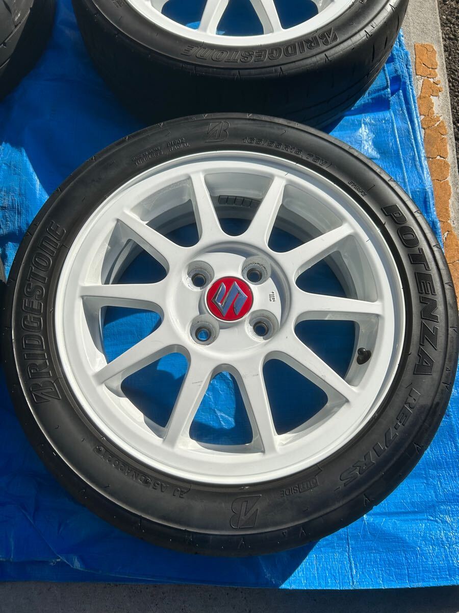 【傷や汚れあり】HT81S スイフトスポーツ 15インチ純正アルミホイール+RE-71RS 165/55R15 2021年製造 4本セット ...