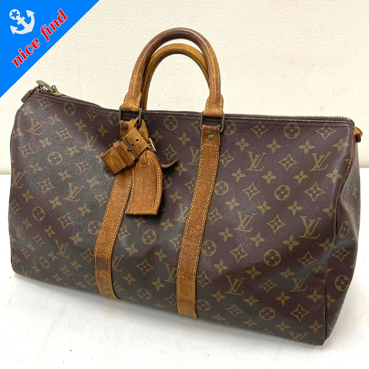 【全体的に状態が悪い】 ルイ ヴィトン LOUIS VUITTON モノグラム キーポル45 M41428 ボストンバッグ ブラウン レザー レディース メンズ ネームタグ/ポワニエ付の落札 ...