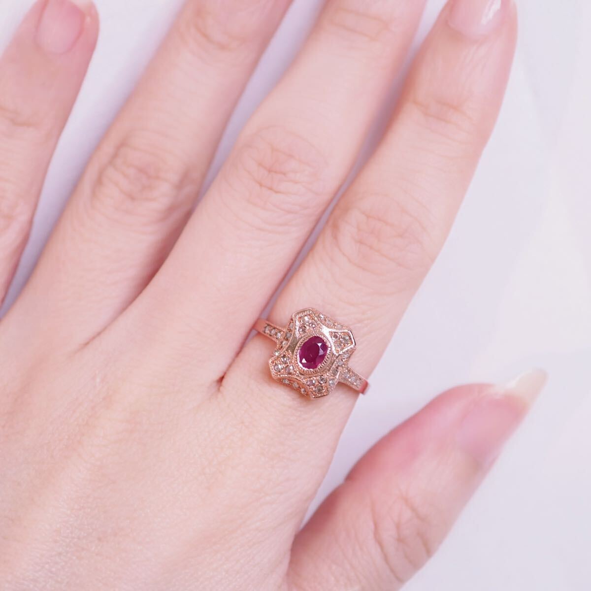 【目立った傷や汚れなし】＊K14gf ダイヤモンド&ルビーリング＊英国ヴィンテージ ヴィクトリアン 指輪 金 ゴールド レトロ gold diamond ring vintage ...