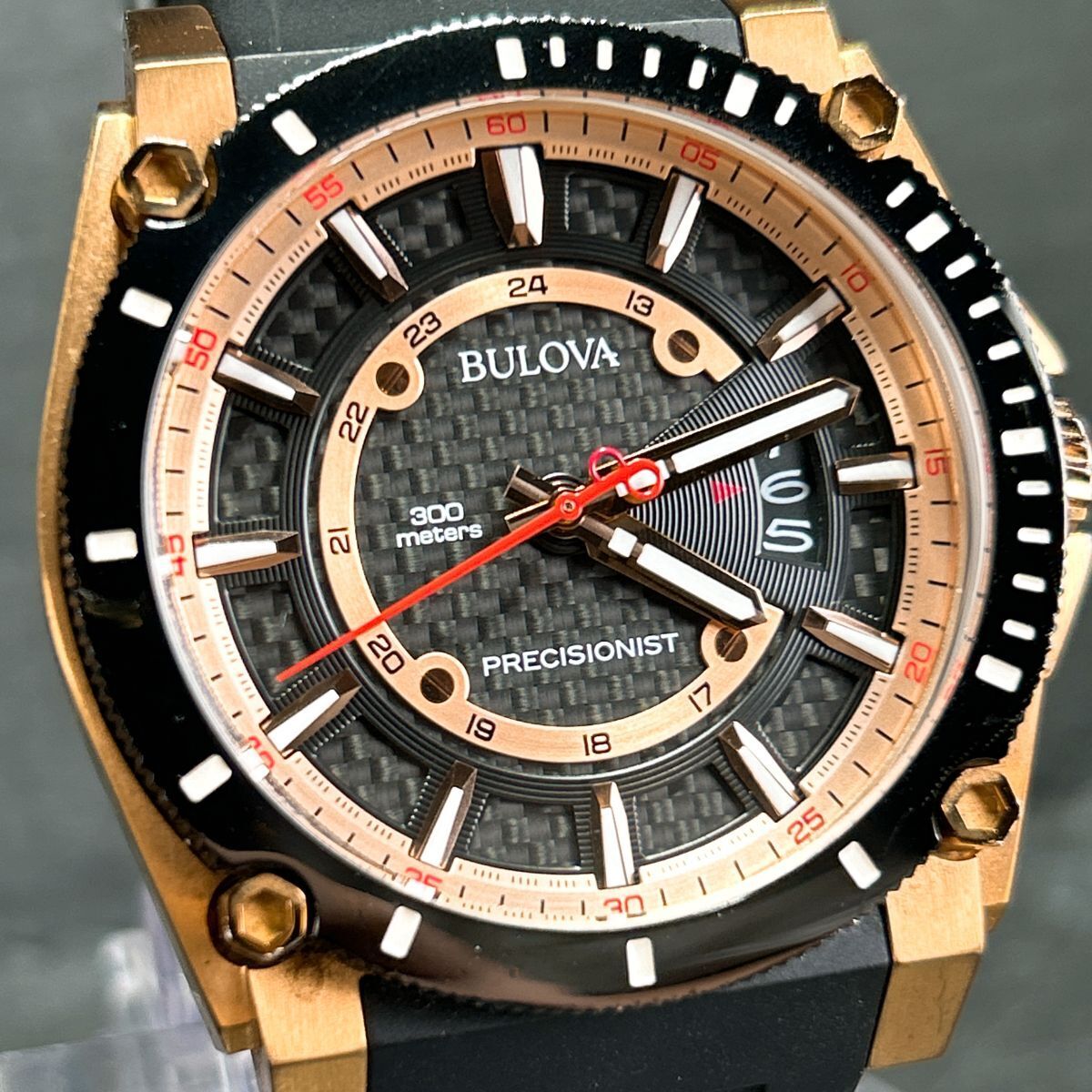 【目立った傷や汚れなし】美品 BULOVA ブローバ 98B152 プレシジョニスト 腕時計 クオーツ アナログ カレンダー ピンクゴールド ...