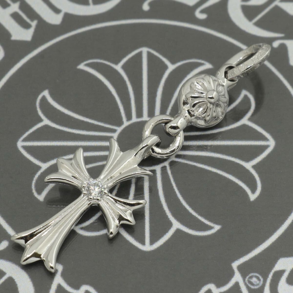 【目立った傷や汚れなし】【CHROME HEARTS】1BALL TINY CH CROSS CHARM・パヴェ・プラチナ・1円スタート・1 ...