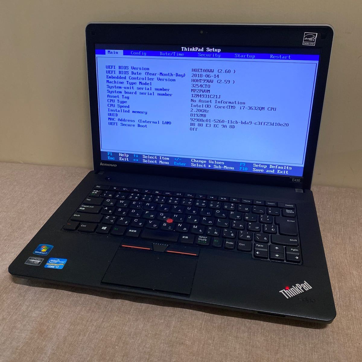美品 lenovo 3254-CTO ThinkPad Edge E430 Intel 第3世代 Core i7-3632QM 2.20GHz DDR3 8GB メモリ HDDマウンター搭載 ...