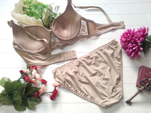 【未使用】B85LL☆2WAY生地と刺繍レースのシンプルデザイン チュールレースブラ&ショーツ ベージュ系 F266の落札情報詳細 - ヤフオク落札価格検索 オークフリー