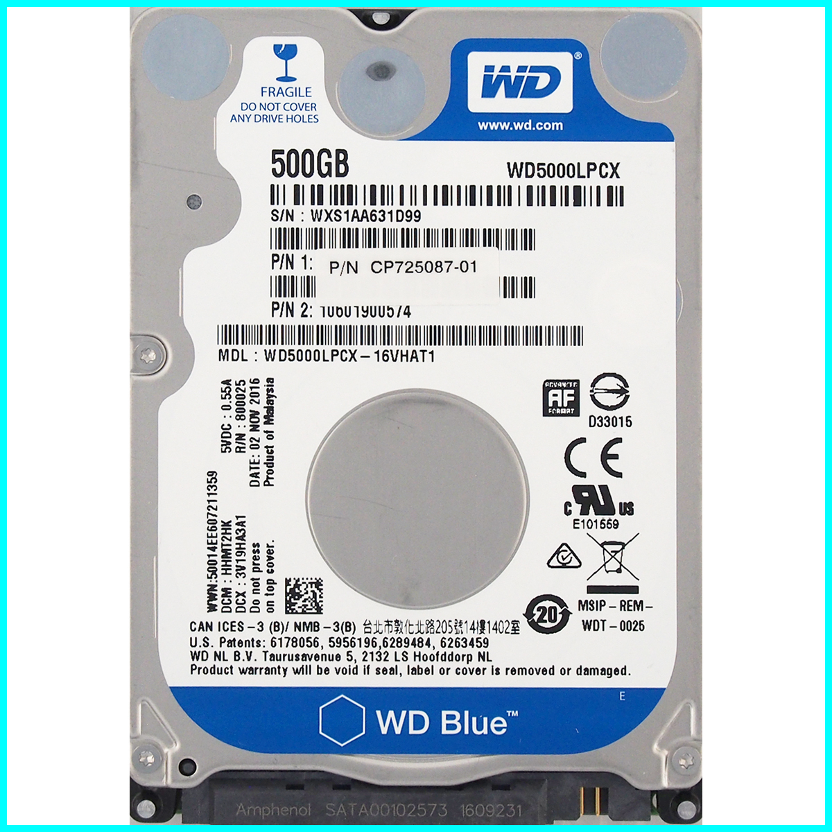 【やや傷や汚れあり】Western Digital WD5000LPCX-16VHAT1 富士通 P/N CP725087-01 2.5インチ ...