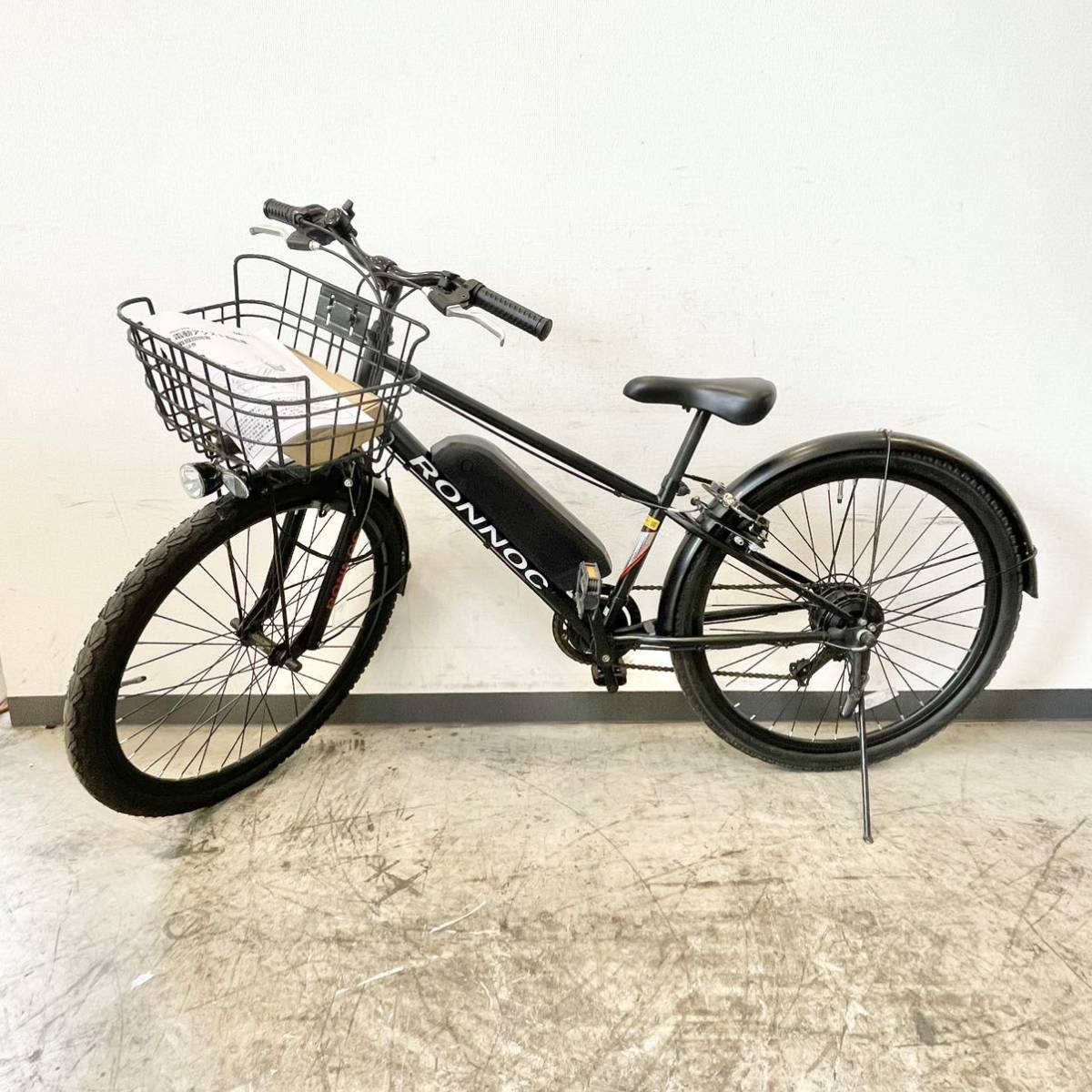 【やや傷や汚れあり】222＊中古品 EISAN エイサン 電動アシストシティサイクル 自転車 26インチ ブラック RONNOC ...