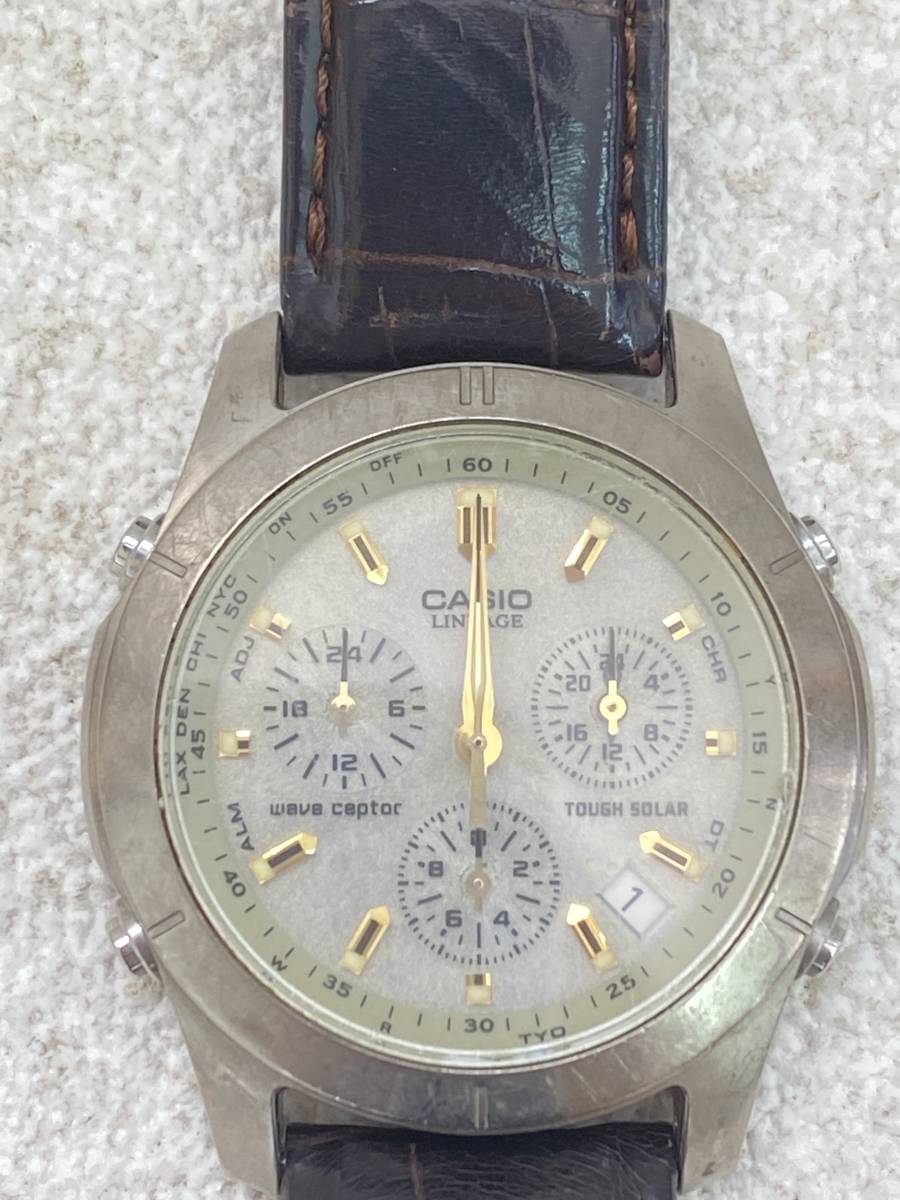 ★【ジャンク品】CASIO/カシオ 4349 LIW-600 LINEAGE/リニエージ クロノグラフ 電波ソーラー チタン 腕時計 メンズ ...
