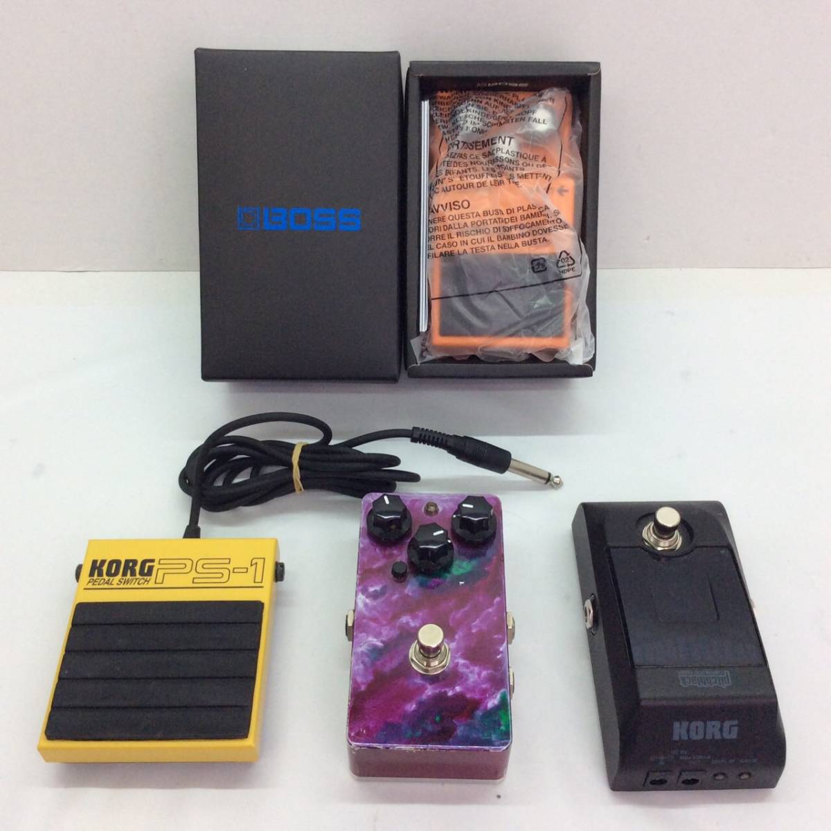 【傷や汚れあり】No.6610【音響機器】 ジャンク品 エフェクター等まとめ 4点セット PS-1 -PEDAL SWITCH,PB-01 KORG,BOSS DS-1 Distortion ...