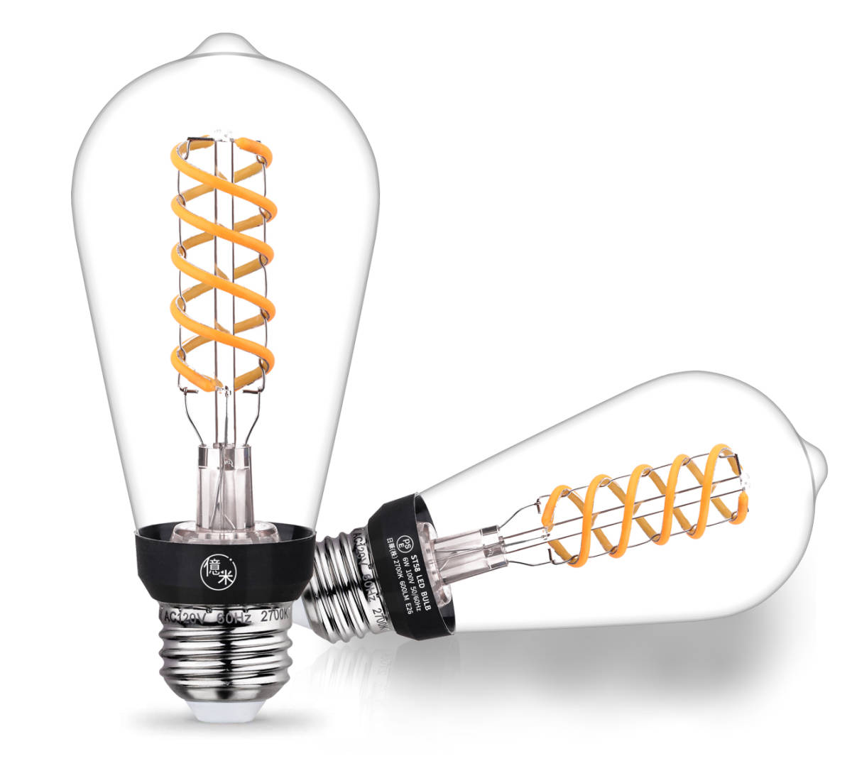 【未使用】億米 日本初 新古典風 LED電球 ST58 フィラメント E26 6W（60W相当）2個入 2700K エジソンランプ レトロ風 ...