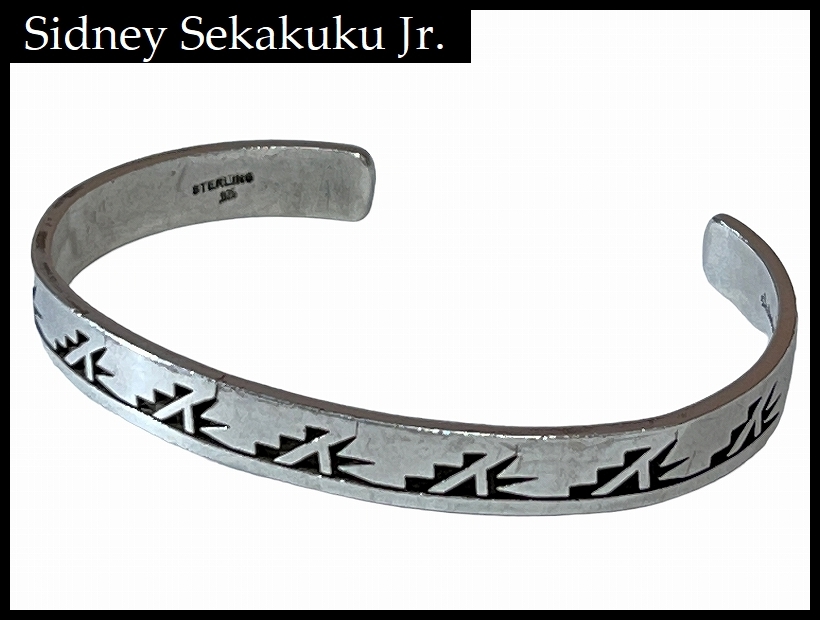 【やや傷や汚れあり】送料無 Hopi ホピ族 Sidney Sekakuku Jr. 作 オーバーレイ スターリング シルバー 925 ...