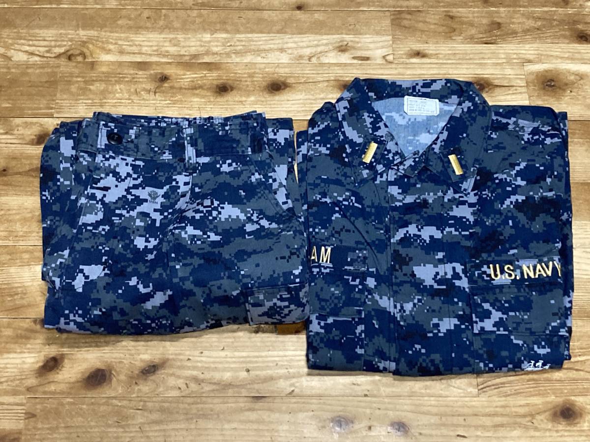 【目立った傷や汚れなし】米軍放出 US NAVY NWU Type1 ブルー迷彩 ジャケット・トラウザーセット M-S 海兵隊 海軍 空軍 ...