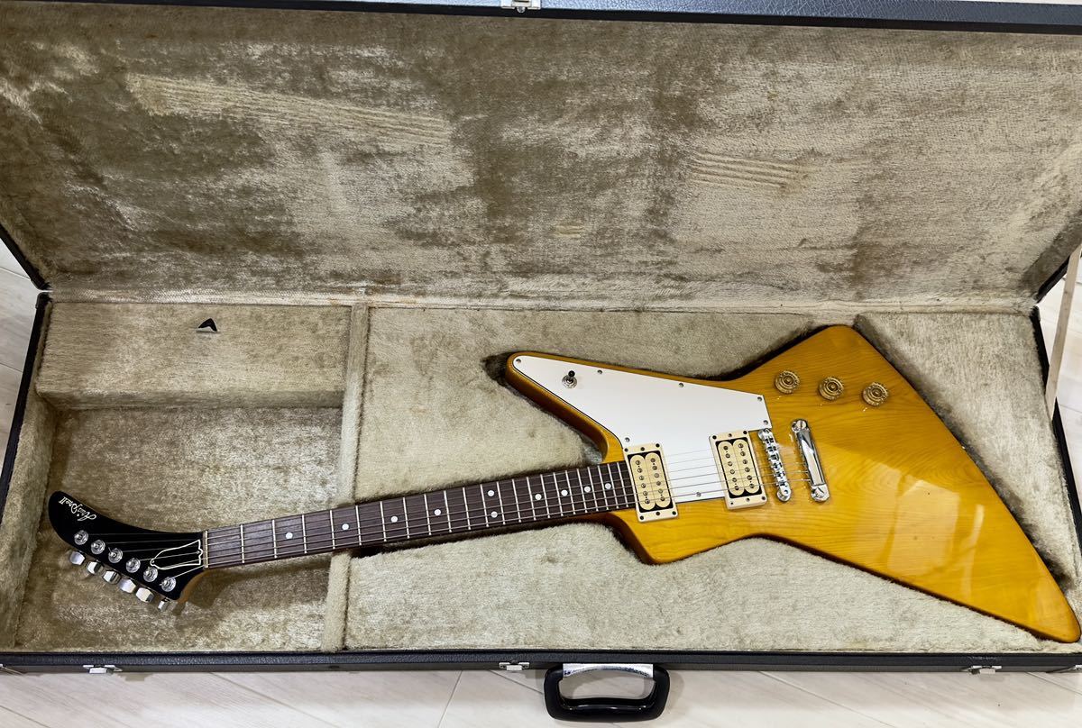 【傷や汚れあり】激レア!! Aria Pro Ⅱ EX-750 Gibson Korina Explorer Copy 希少PU搭載 ギブソン ...