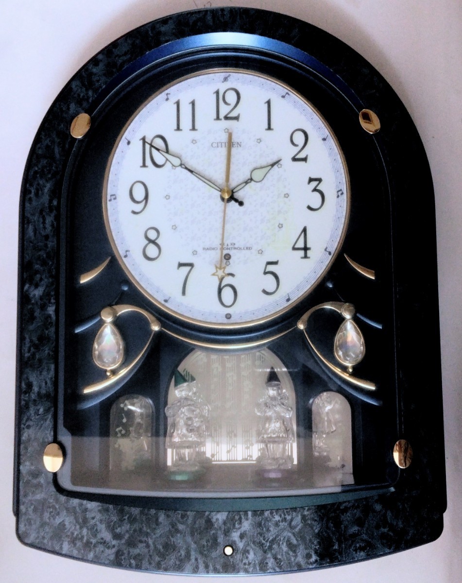 【目立った傷や汚れなし】（良品ジャンク扱い）CITIZEN シチズン 電波時計 壁掛け時計 4MN411電子オルゴール 6曲★基本動作確認 約 ...