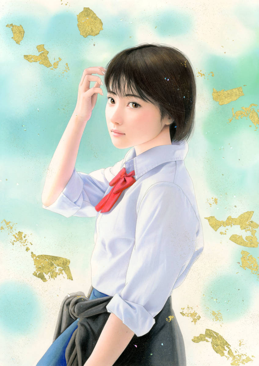 【未使用】真作【 ひたむきな君 】手描き（ブルネット）限定1作品 Ato Fujihara サイズ（290×410mm）真作 本物の素材 ...