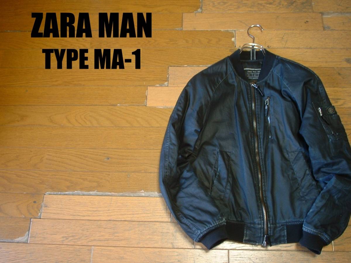 【やや傷や汚れあり】ZARA MANブラックTYPE MA-1フライトジャケットUSA-S(JPN-M程)38in正規ザラマン黒MA1中綿ブルゾンアーミーミリタリーL-2BCWU-45PB ...