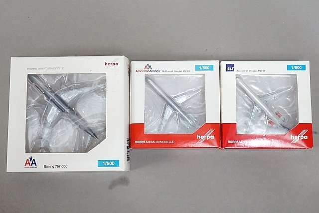 【やや傷や汚れあり】★ herpa ヘルパ 1/500 American Airlines アメリカン航空 Boeing 767-300 / McDonnell Douglas MD-83 他 ...