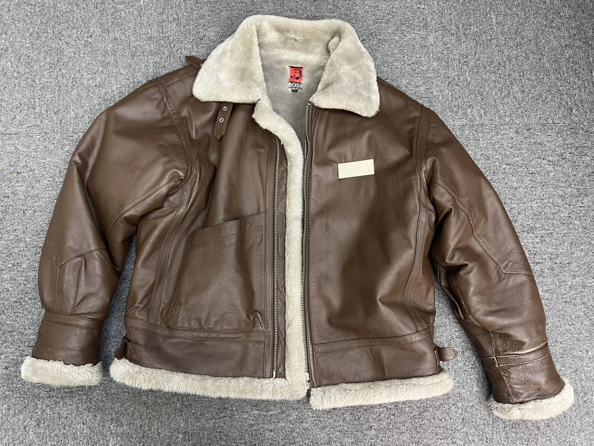 【目立った傷や汚れなし】美品 SUNTORY BOSS 2000年限定 懸賞品 ボスジャン B-3型 本革 レザージャケット エンボス加工 ...