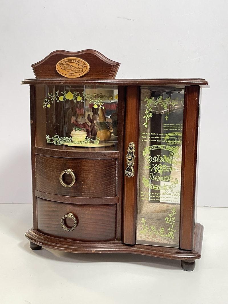 【傷や汚れあり】 コレクター必見 木製 ジュエリーボックス アクセサリーケース オルゴール付き 陶器製 ウサギ 小物入れ 収納 飾り ...