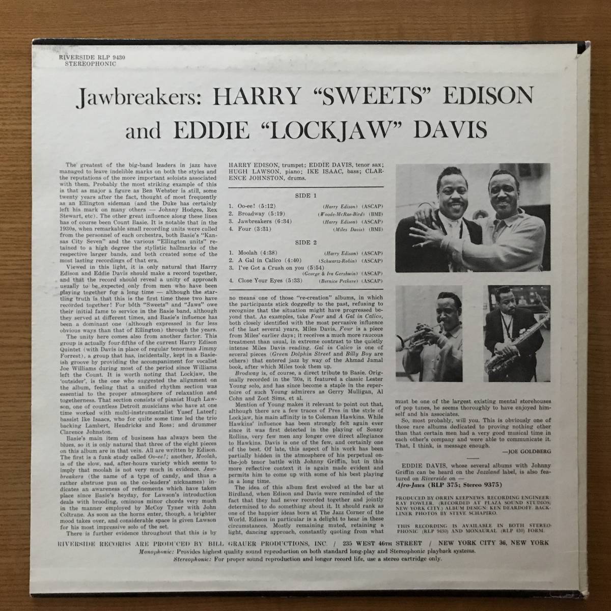 【目立った傷や汚れなし】Jawbreakers / HARRY “SWEETS” EDISON and EDDIE “LOCKJAW ...