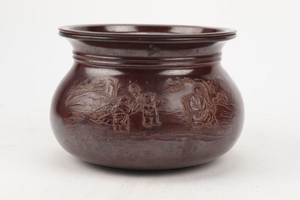 【目立った傷や汚れなし】【氷】佐渡名工 本間琢斎作 斑朱銅 人物風景図 巾着型 建水 煎茶道具 約E952の落札情報詳細 - Yahoo ...