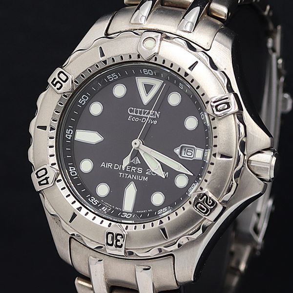 【傷や汚れあり】1円 稼働 シチズン デイト エアーダイバーズ200M チタン B872-H26035 電波ソーラー QZ 黒文字盤 1BJY ...