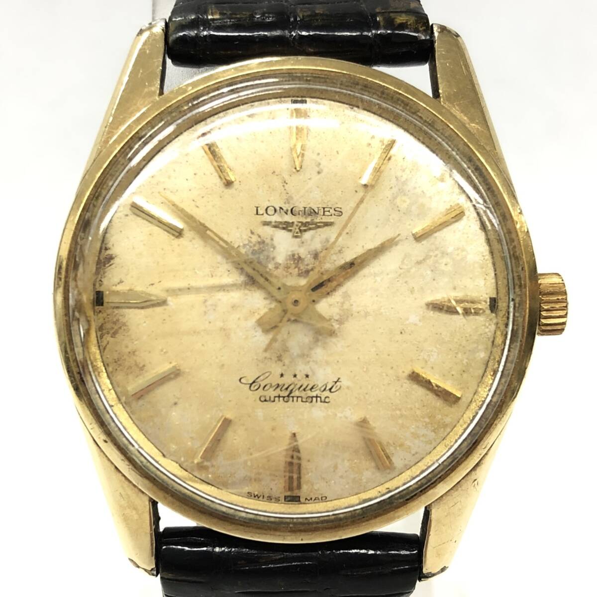 【傷や汚れあり】LONGINES / Conquest / AUTOMATIC-WATERPROOF / ロンジン / コンクエスト / 自動巻き / ゴールド文字盤 / メンズ 腕時計 ...