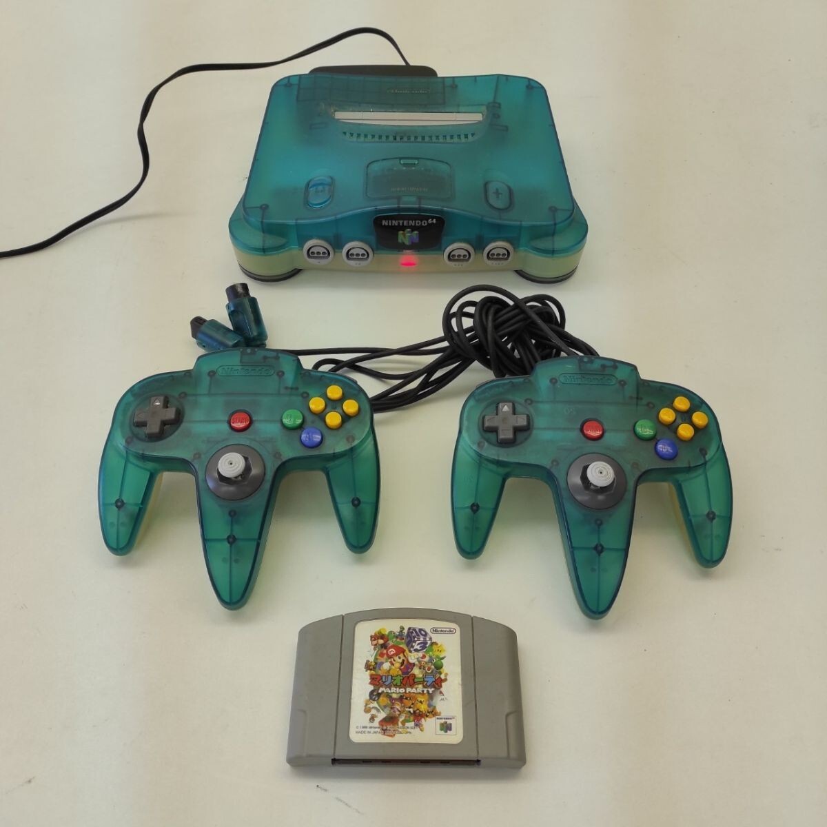 【傷や汚れあり】E619-K50-822 Nintendo / 64 セット / 本体 NUS-001 スケルトン ブルー 通電確認OK / コントローラー 2点 / カセット 1点 マリオ ...